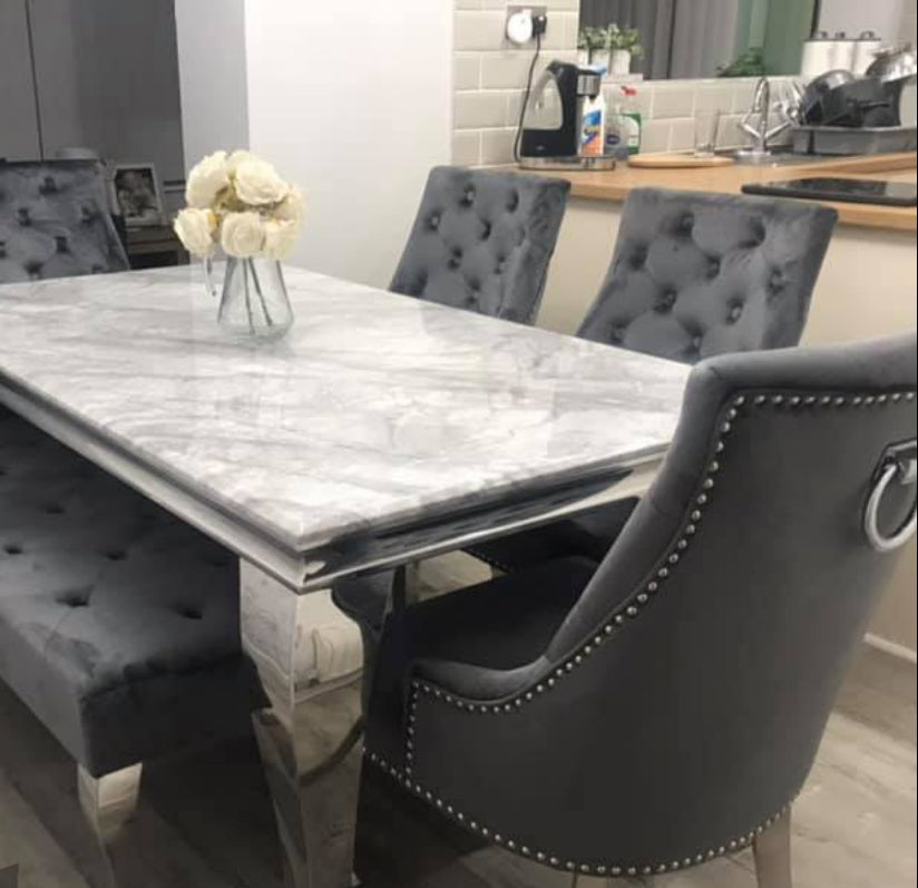Louis Marble 1.8m Or 1.5m Dining Table With Cheshire Knocker Ring Chai ...